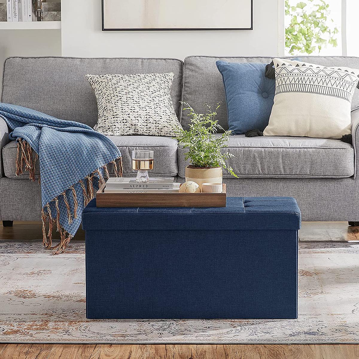 Banco con Almacenaje ENOCK, en Madera y Tela, color Azul - Ofisillas.es